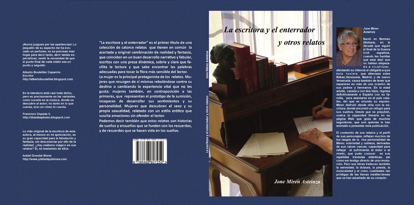 Dos libros de relatos: Portada y contraportada del libro con solapas