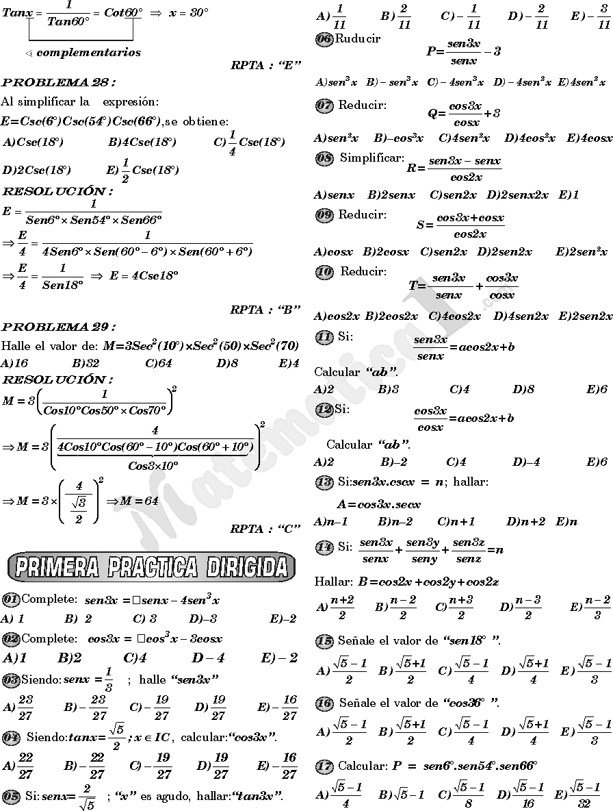IDENTIDADES DEL ANGULO TRIPLE EJERCICIOS RESUELTOS DE TRIGONOMETRIA DE ...
