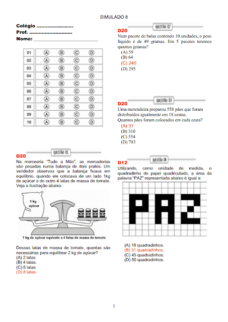 A ESCOLA COMO ESPAÇO DE APRENDIZAGEM : SIMULADOS PARA PROVA BRASIL