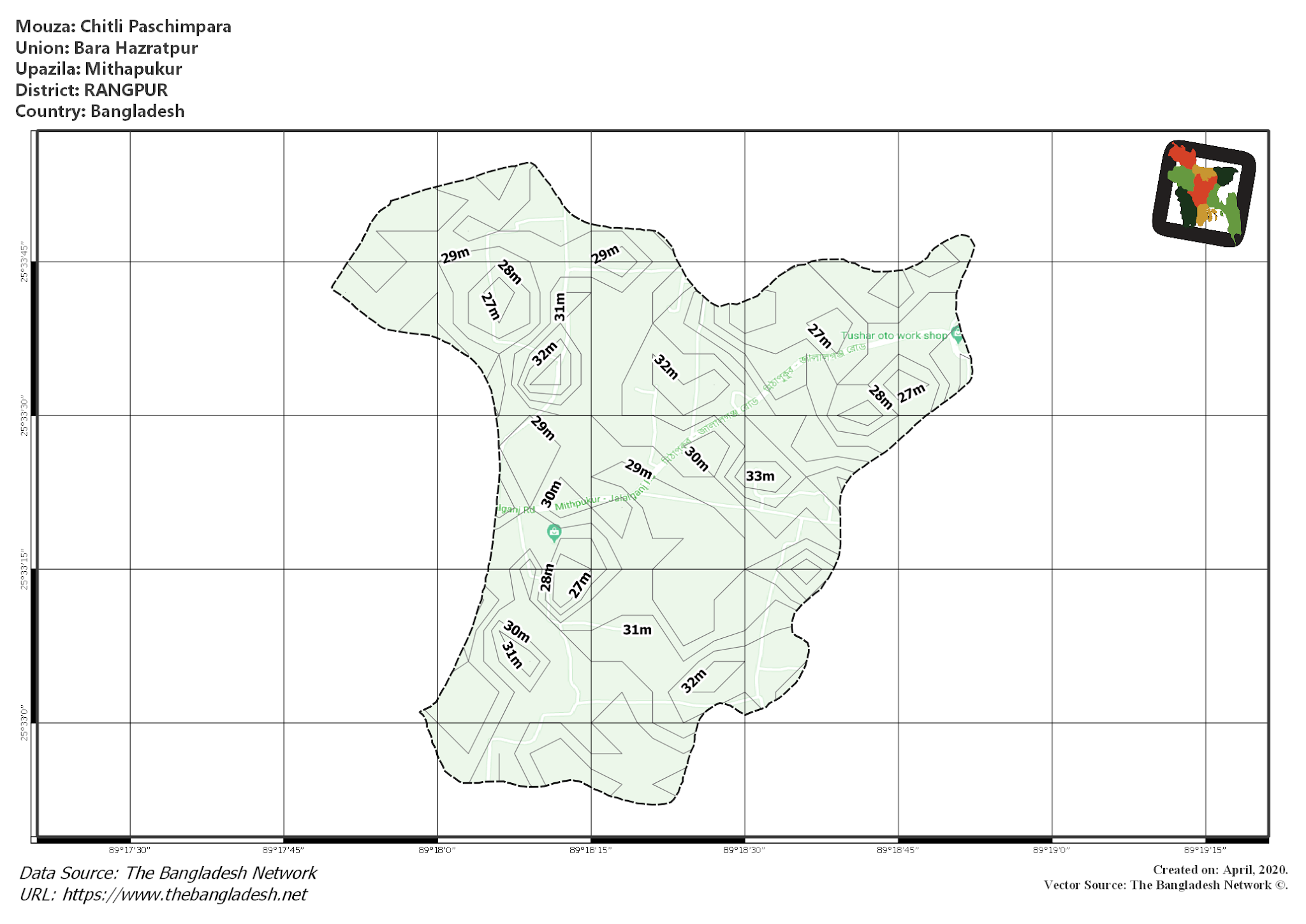 Map of Chitli Paschimpara Mouza, Mithapukur, Rangpur
