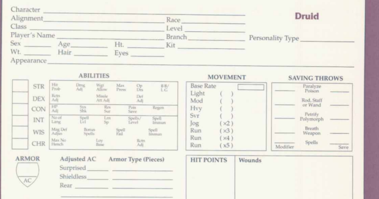 2nd Edition Druid Character Sheet - Jade Gaming News
