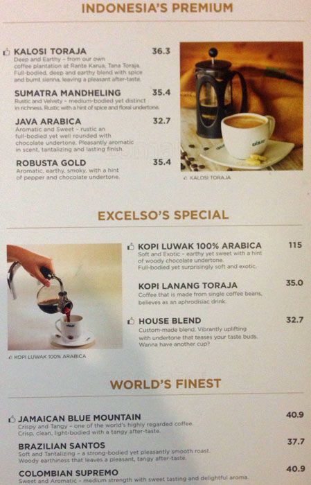 Harga Menu Excelso Kelapa Gading Restoran Kafe