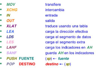 Ejemplos de mnemónicos en lenguaje ensamblador.