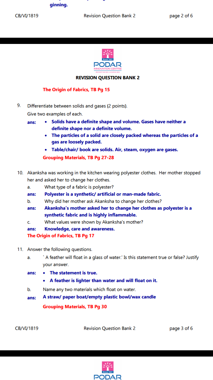 Answer scheme of Science Revision Question Bank 2