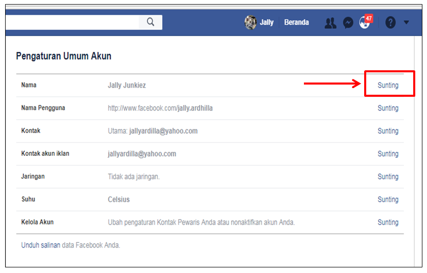 Tips Cara Mengganti Nama Akun Facebook Milik Sendiri - "Jally Junkiez"