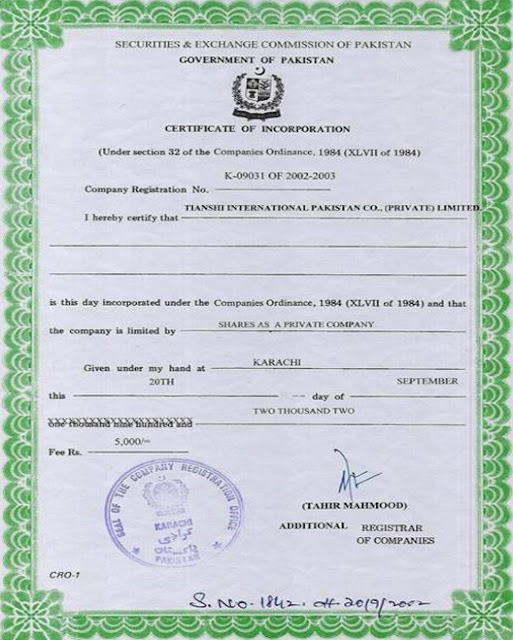 SECP Registration ~ Tiens Pakistan