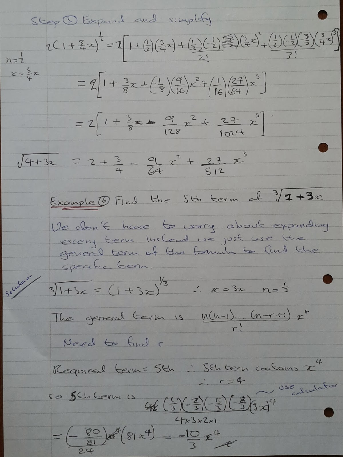 A Level Maths Notes: A2 Binomial Expansion: positive fractional powers