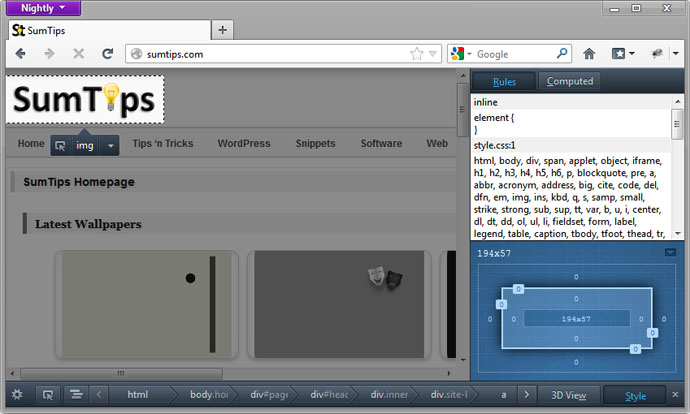 Firefox 15 Gets Responsive Mode & Layout View Developer Tools | SumTips