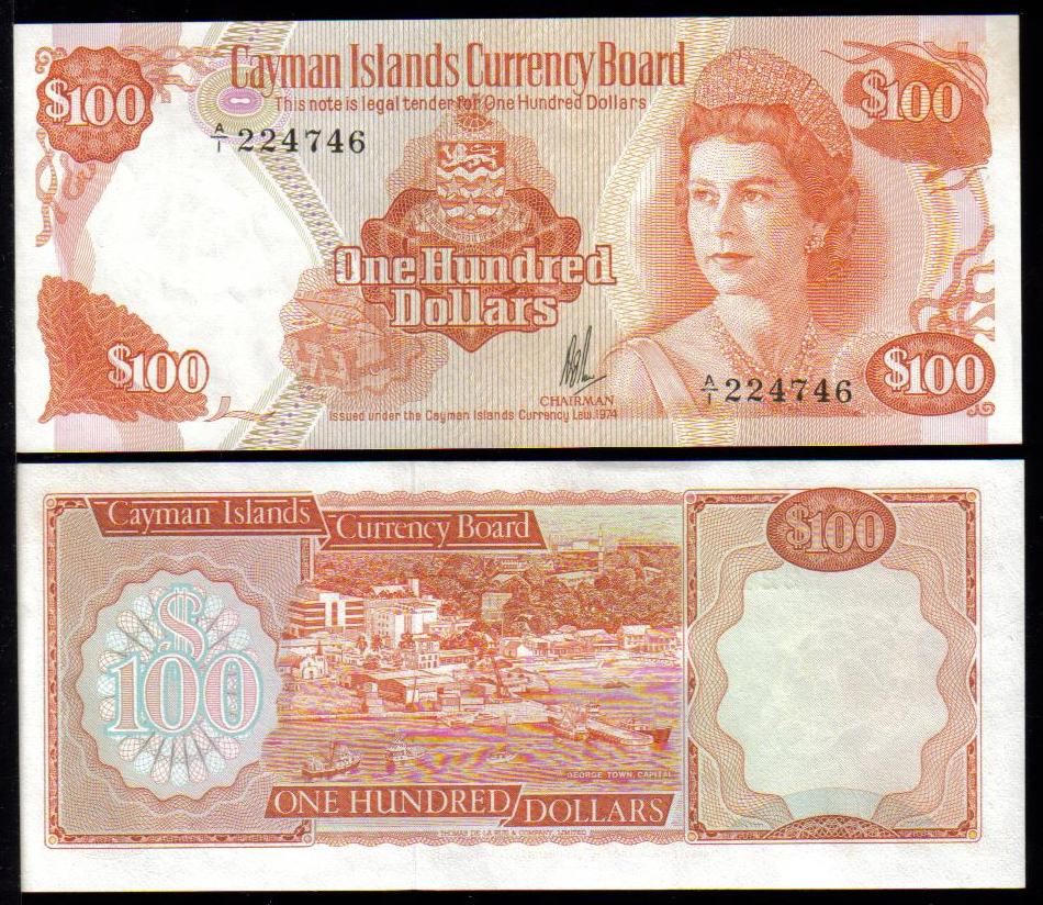 Cayman Islands 100 Cayman Dollars banknote, Queen Elizabeth & George ...