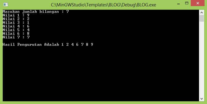Contoh program C++ mengurutkan angka terkecil ke angka terbesar ...