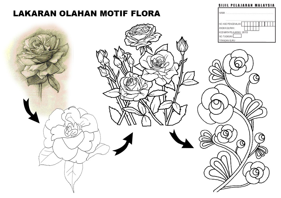 45+ Contoh Sketsa Gambar Motif Bunga