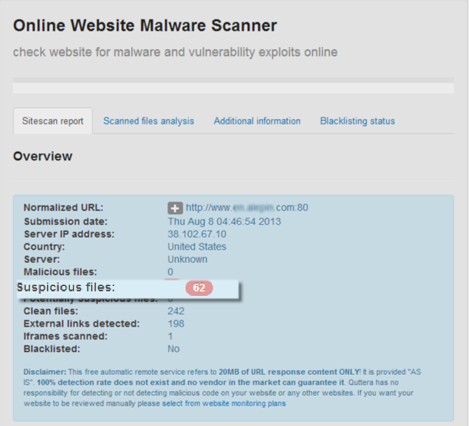 Quttera web security blog: 62 suspicious files on scanned website ...