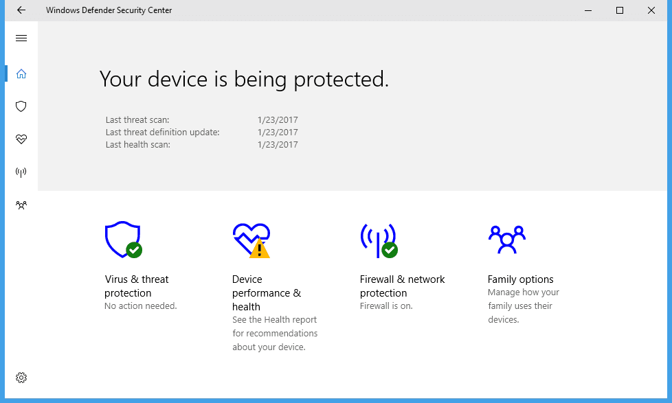 Windows security centre