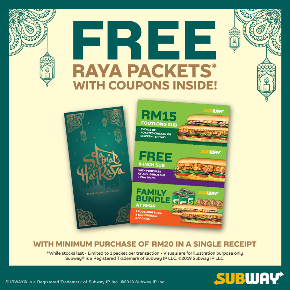 FREE SAMPLE MALAYSIA: Free Subway Raya Packet with coupon inside