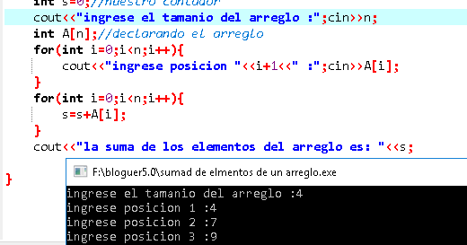Suma de elementos de un vector o arreglo