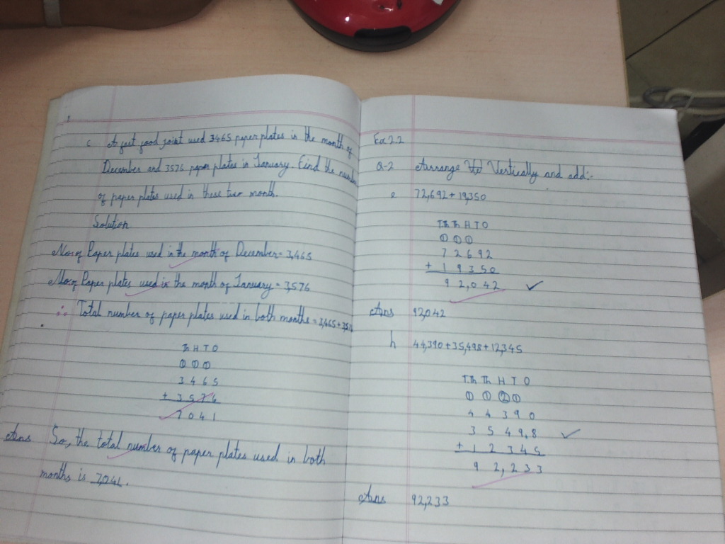 Mathematics Class 4 (Work done in Maths notebook)