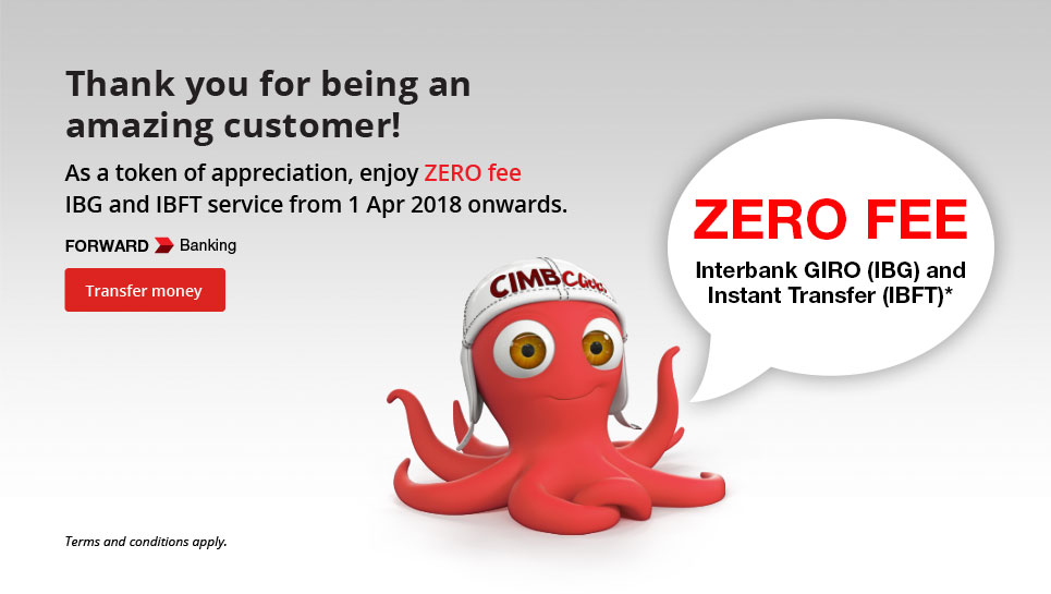 CIMB即日起可免费使用IBG和IBFT转账服务