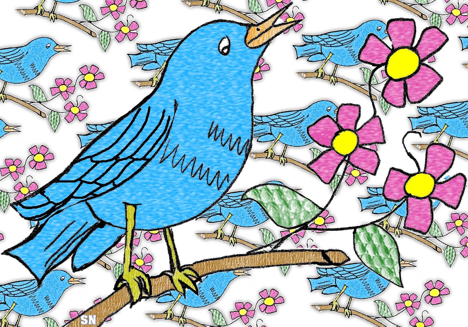 Pretty Spring Blue Bird Patterns