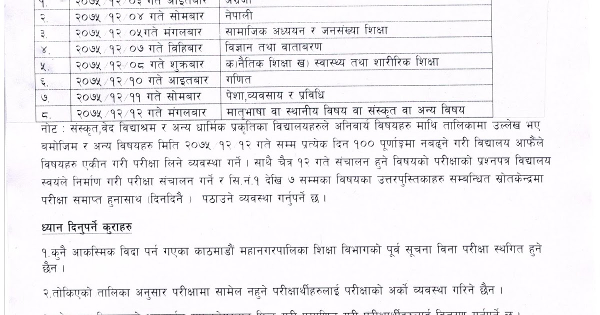 TRILOK SCHOOL: BLE routine 2075 (Grade : 8)