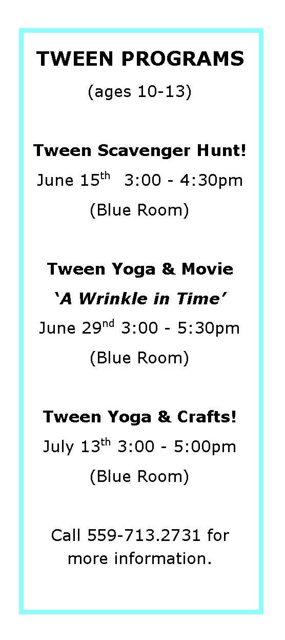 Tulare County Library News and Events: Tween Programs at the Visalia ...