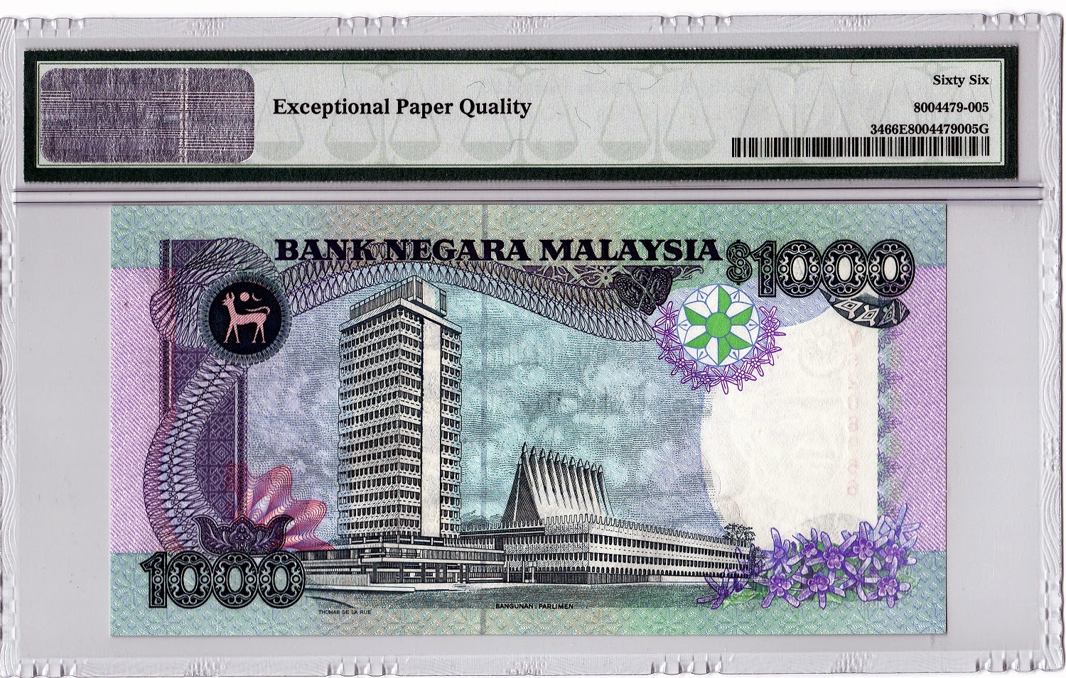 RYAN3888 BANKNOTE: MALAYSIA RM1000 6TH JAFFAR ZY6208966 PMG 66 EPQ GEM UNC