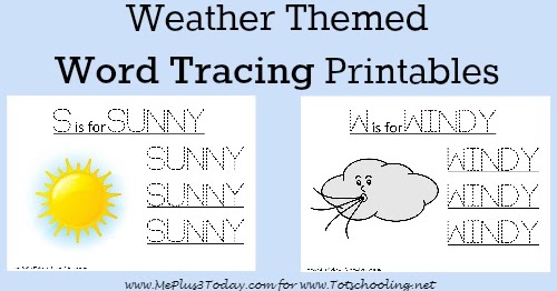 Free Weather themed Word Tracing Printables | Totschooling - Toddler ...