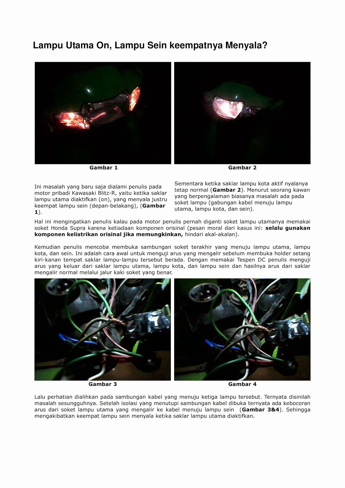 Trouble shooting kelistrikan motor Blitz-R - Kursus Mekanik Motor