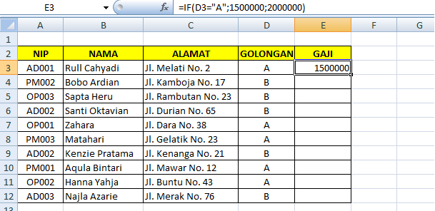 BELAJAR FUNGSI IF PADA MICROSOFT EXCEL
