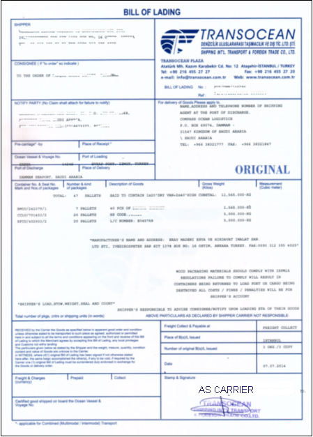 Bill Of Lading Master