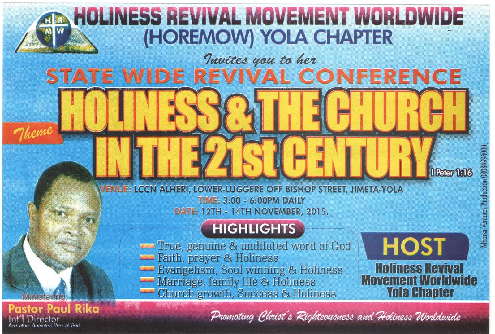 OSAKPAMWAN TEMWANTA: Holiness Revival Movement Worldwide Adamawa State ...