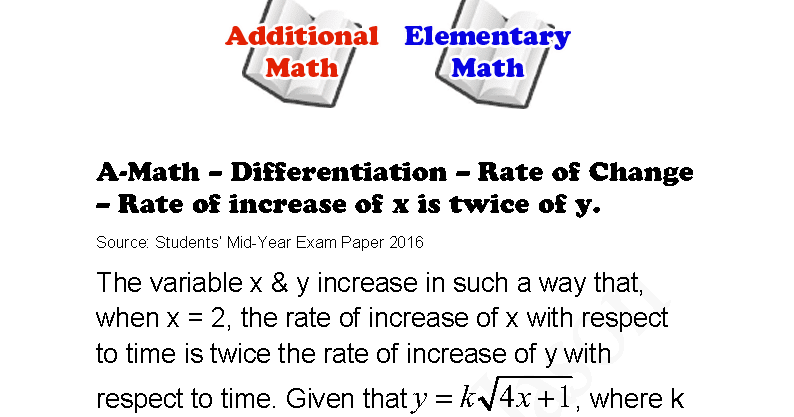 A-Math - Differentiation - Rate of Change - Exam Question 2016 ...