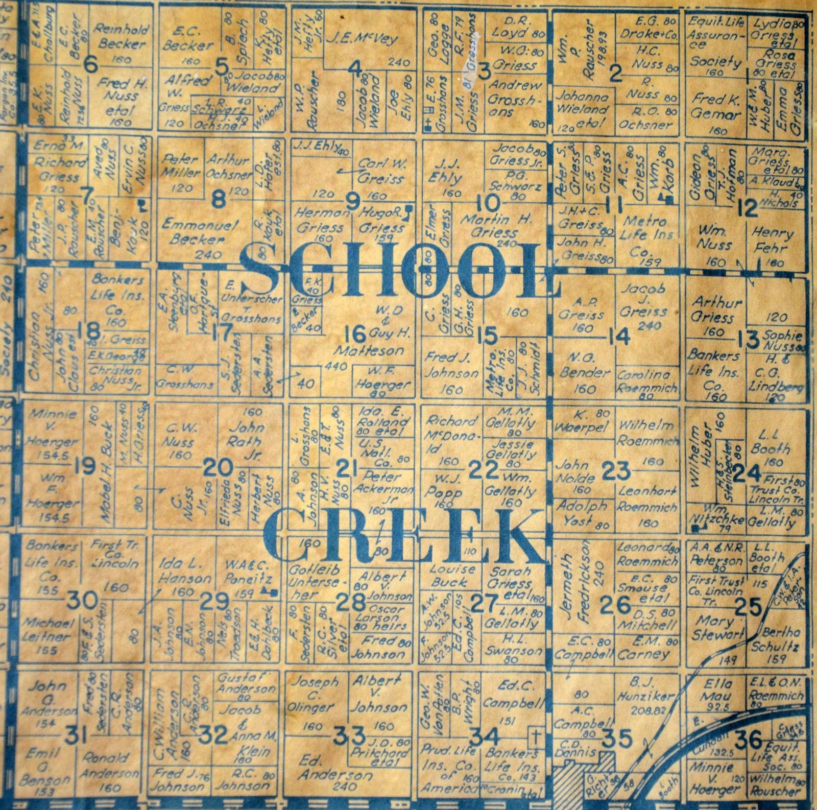 Sutton Nebraska Museum: 1937 Plat Map of School Creek Township, Clay County