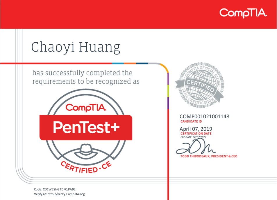 Alex Huang's Blog: [certificate]CompTIA PenTest+ Certificate