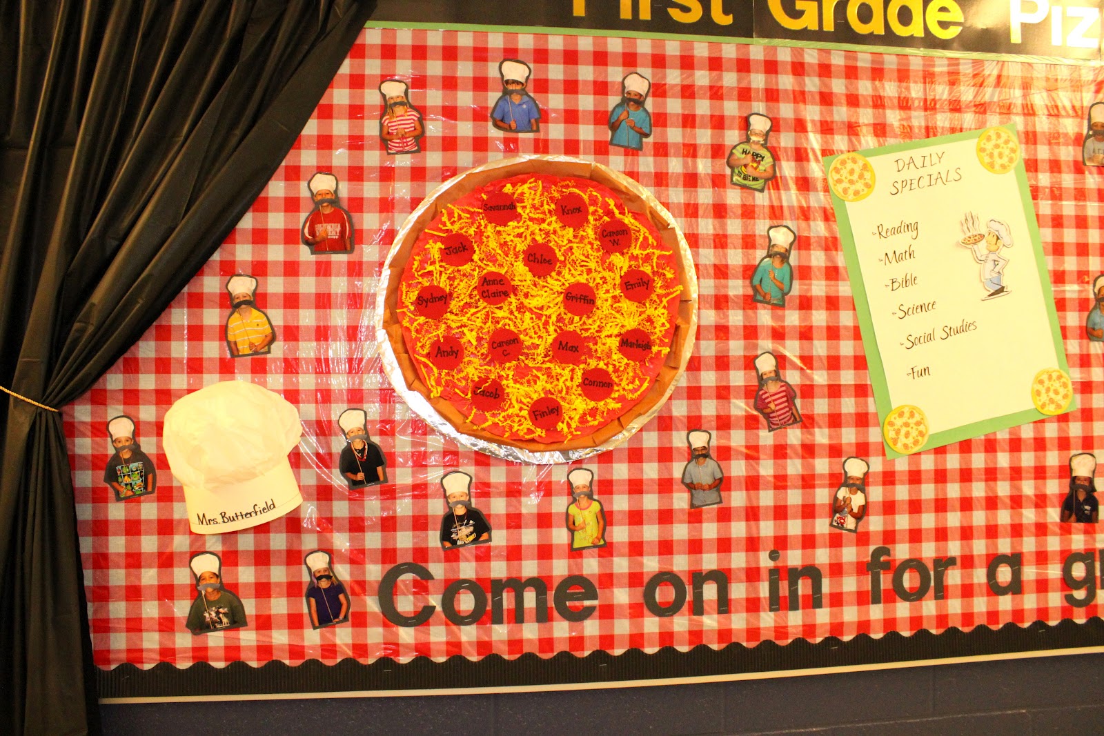 Mrs. Butterfield's First Grade: Completed pizza bulletin board!