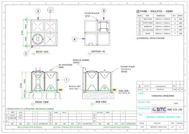 WATER TANK: GRP TANK DRAWING For 6Ton - 2x2x1.5