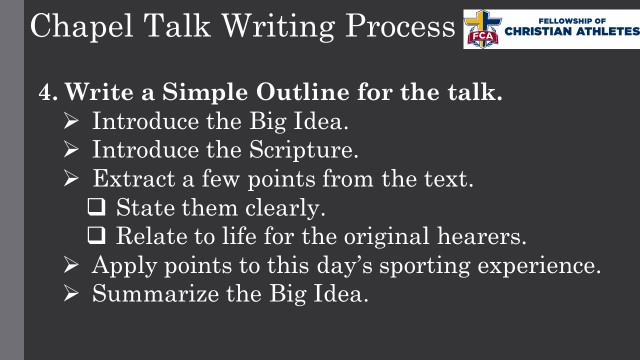 Character Coach / Sports Chaplain Blog: Pregame Chapel Talk Writing Process
