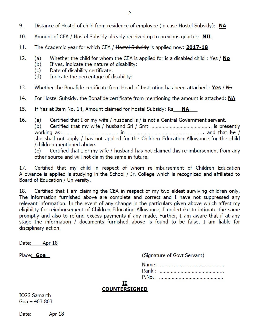 Cea self declaration form - statapi