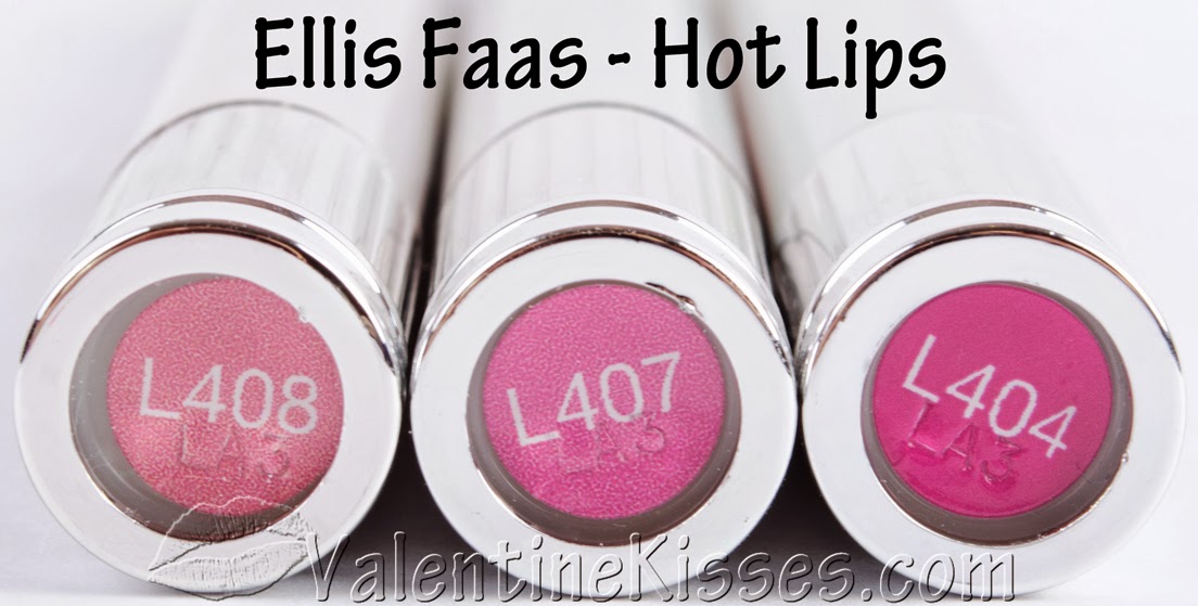 Valentine Kisses: Ellis Faas Hot Lips in shades L408 Baby Pink, L407 Deep Pink, L404 Fluo Pink ...