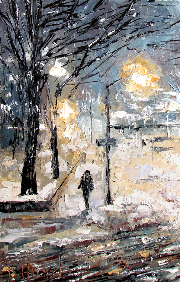 Portrait Artists International: Street Scene Cityscape Snow Winter New ...