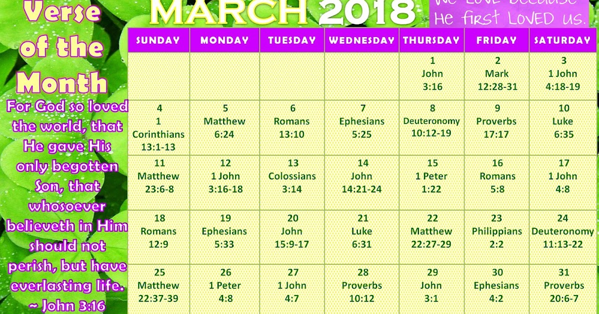 Godly Woman Daily Calendar - March 2018 - Printable Version