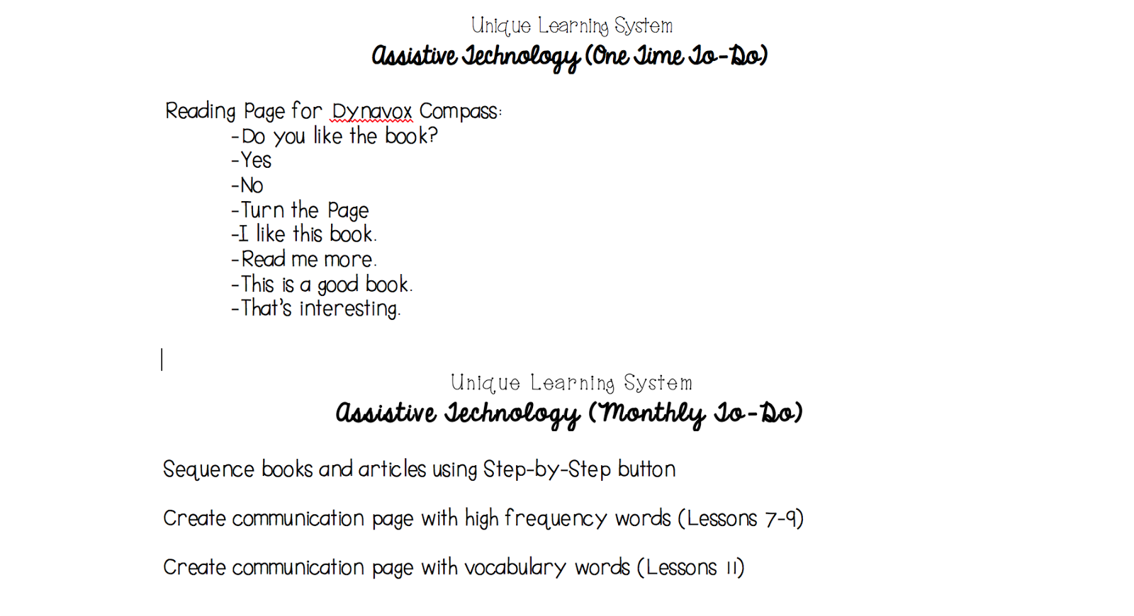 My Favorite Unique Learning Systems Lists and Lessons for Students with ...