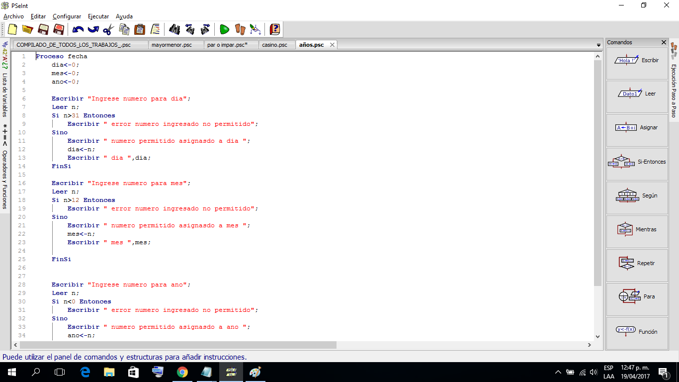 LÓGICA Y ALGORITMIA : CODIGOS PSEINT