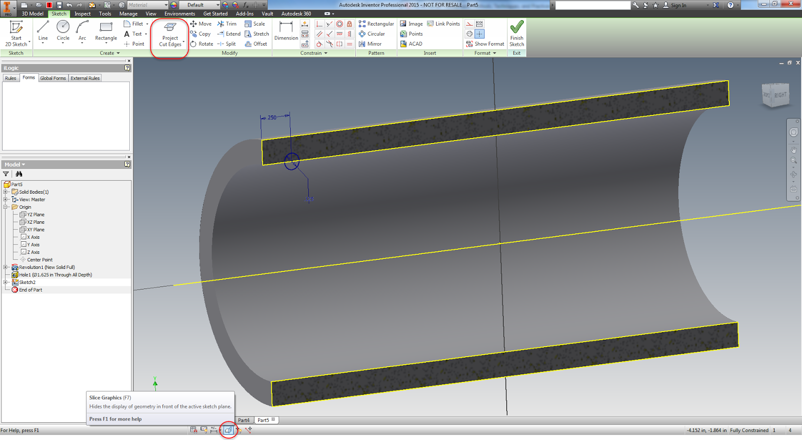Slice Graphics And Project Geometry Already Selected The Icons Are