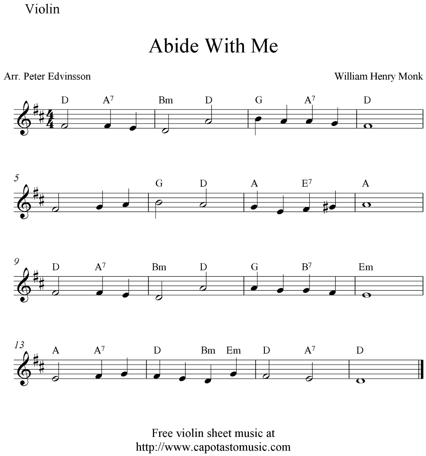 Easy Sheet Music For Beginners: Abide With Me, free violin sheet music ...