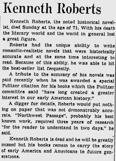 my military history research interests: Kenneth Roberts' "Newsworthy ...