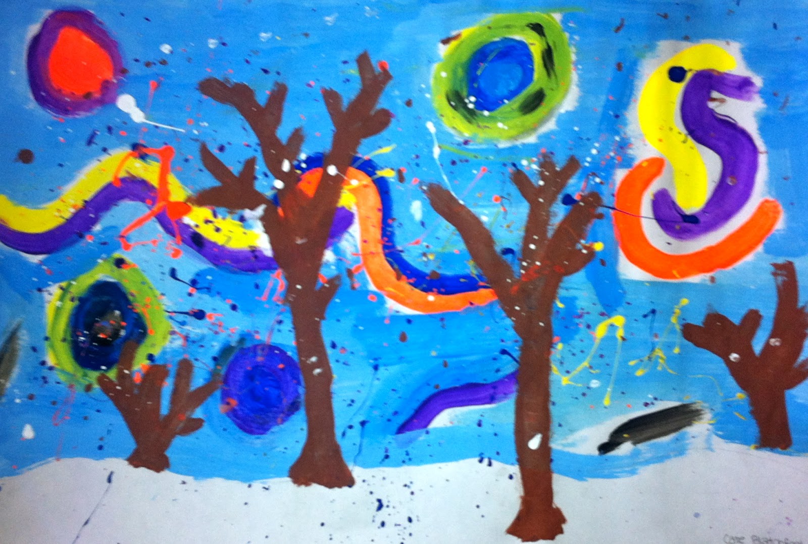 Expression of Imagination: Van gogh Inspired Winter Trees by Seventh Grade