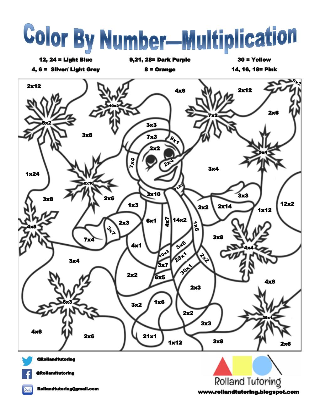 Rolland Tutoring: Color By Number - Multiplication Free Math Worksheet