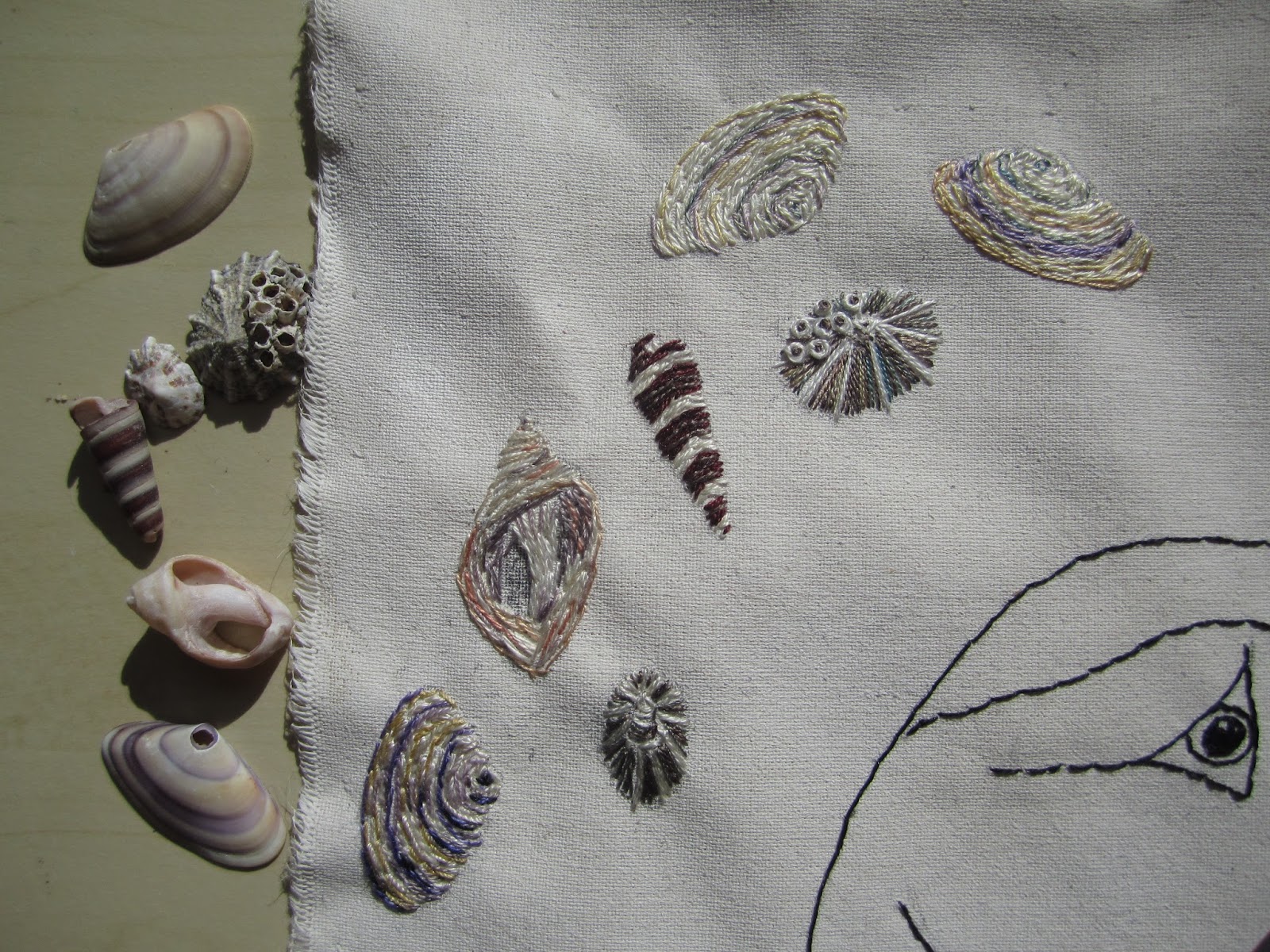 Louise Watson - Textile Artist: Sea shells for the puffin page.