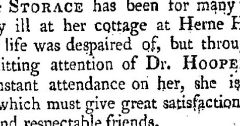 Juillet-août 1817, ultime maladie de la cantatrice Nancy Storace