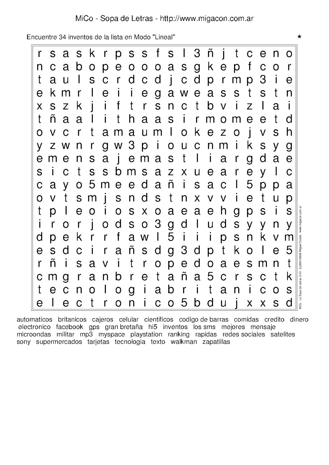 PASATIEMPOS: sopa de letras de inventos